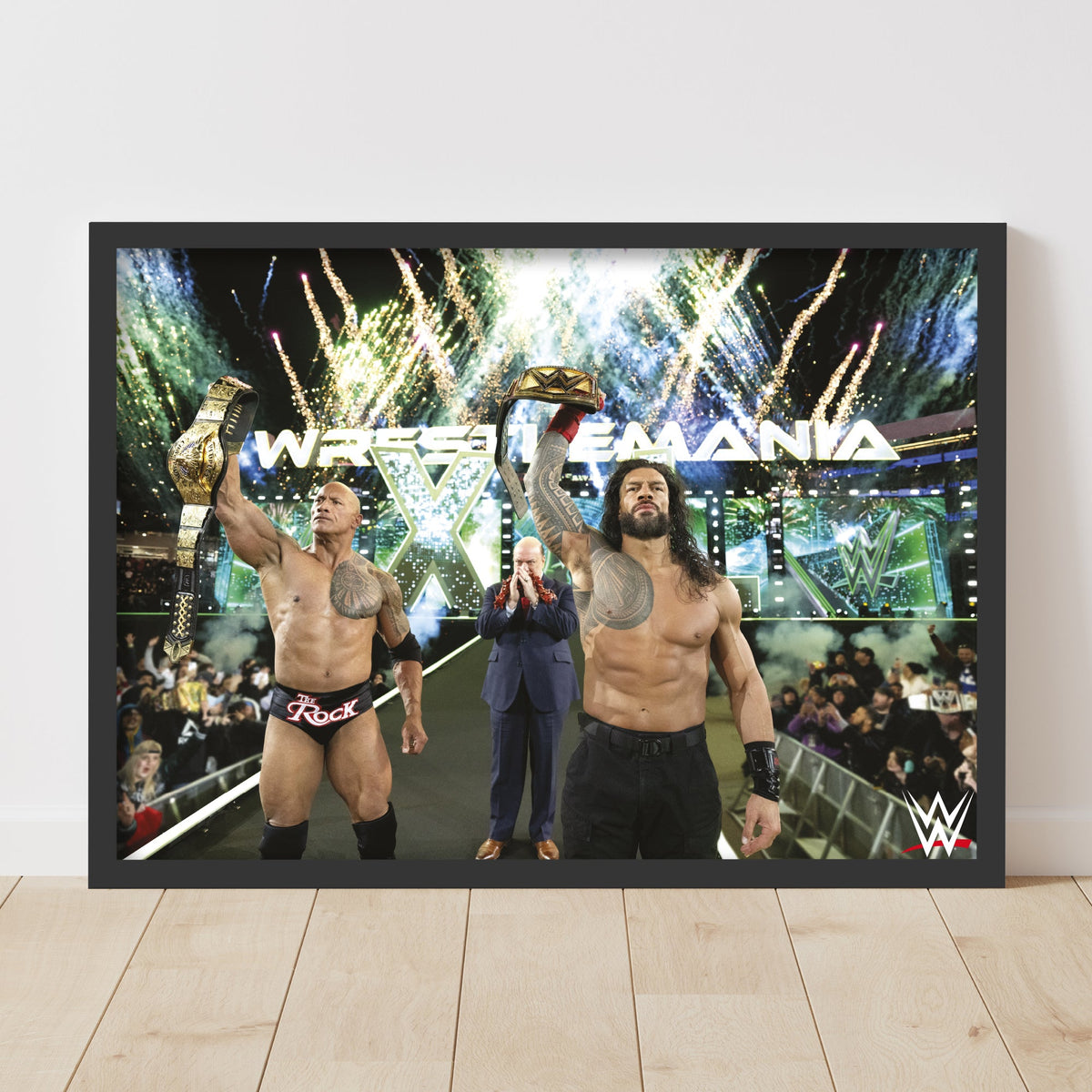 The Rock & Roman Reigns WWE WrestleMania Win Print Poster ...